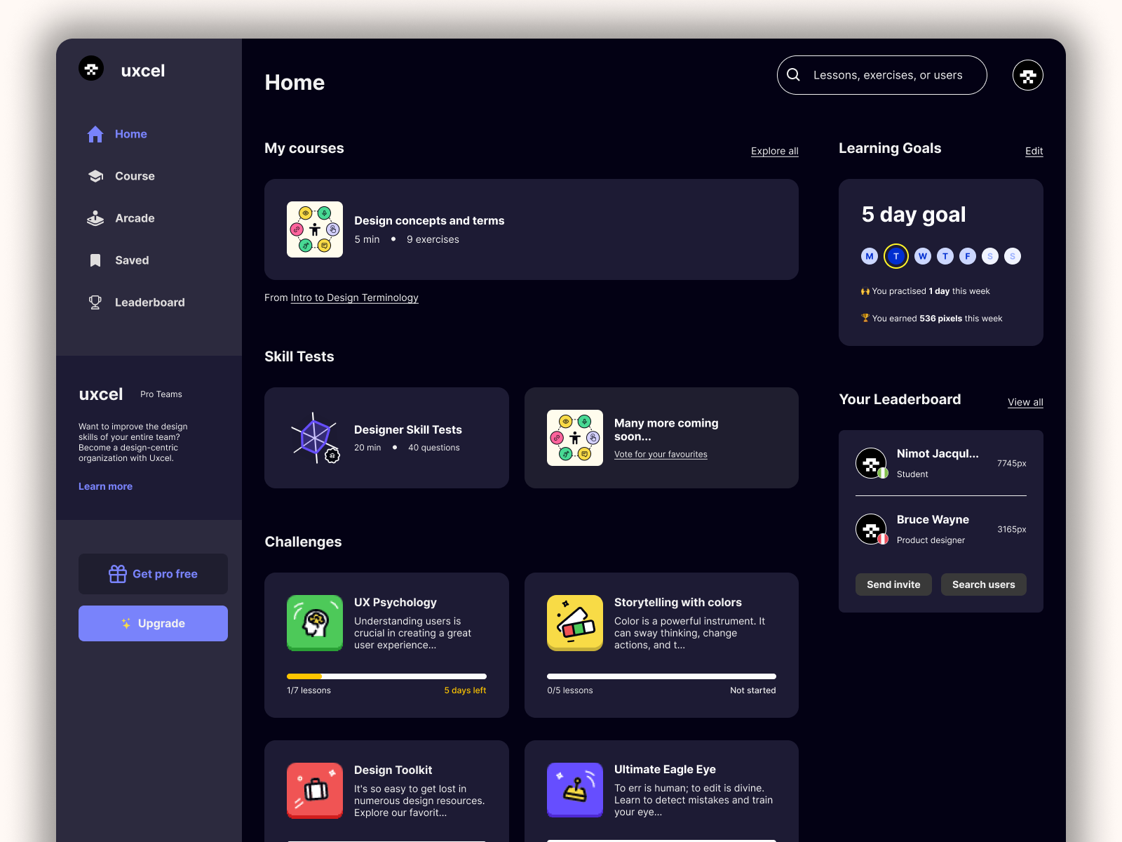 Uxcel dashboard darkmode by Ayanfe Edun on Dribbble