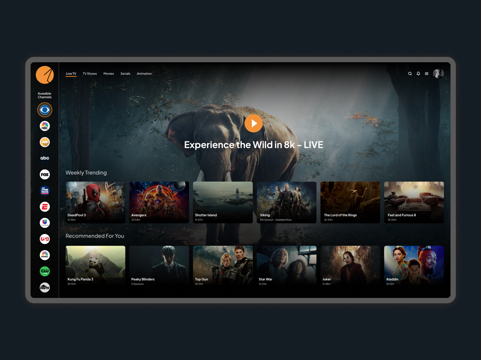 TV App UI Design by Ahmad Nawaz Ali on Dribbble