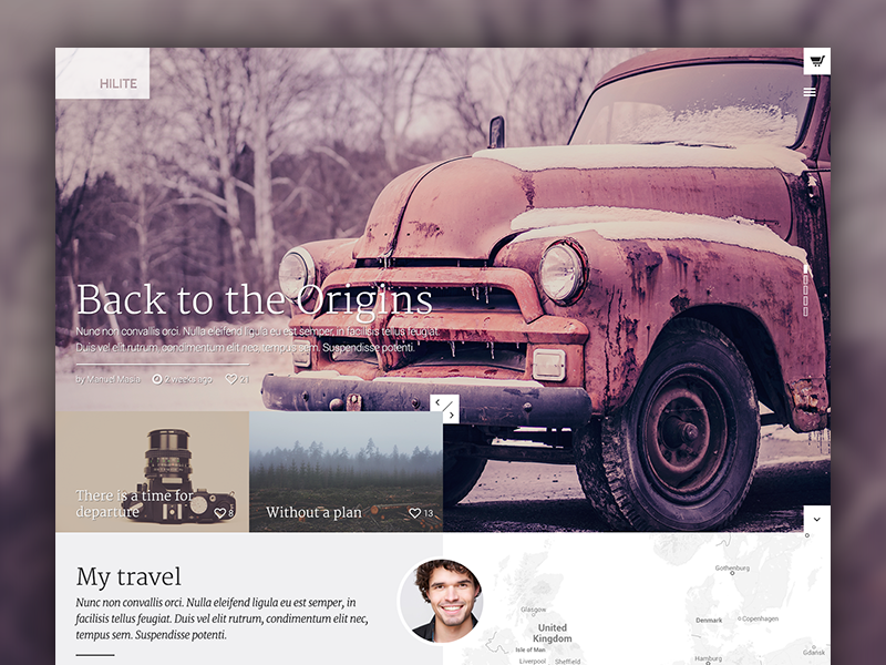 Still blog front page by Manuel Masia @pixedelic on Dribbble