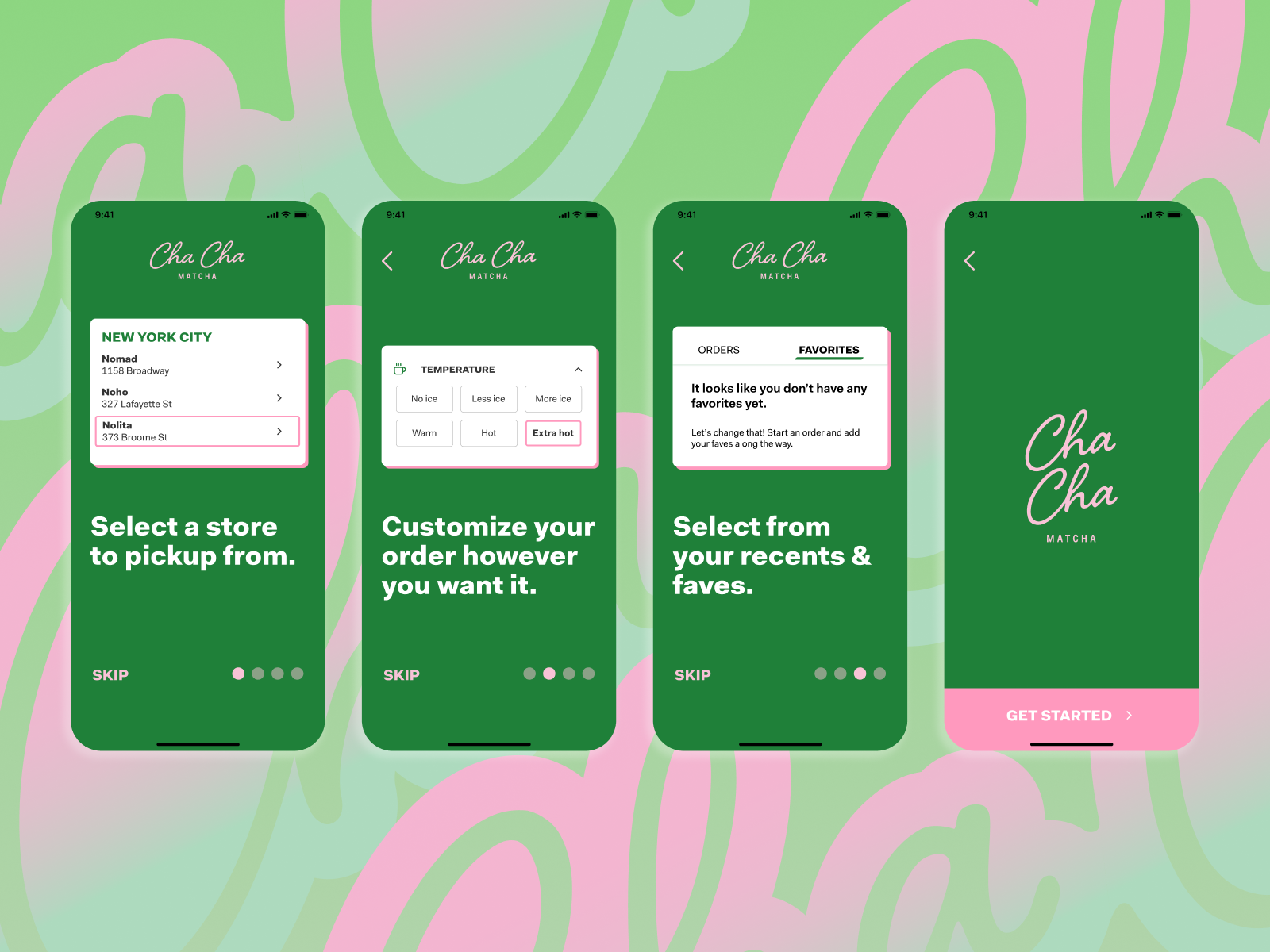 Cha Cha Matcha Onboarding Screens by Arlindo Pacheco on Dribbble