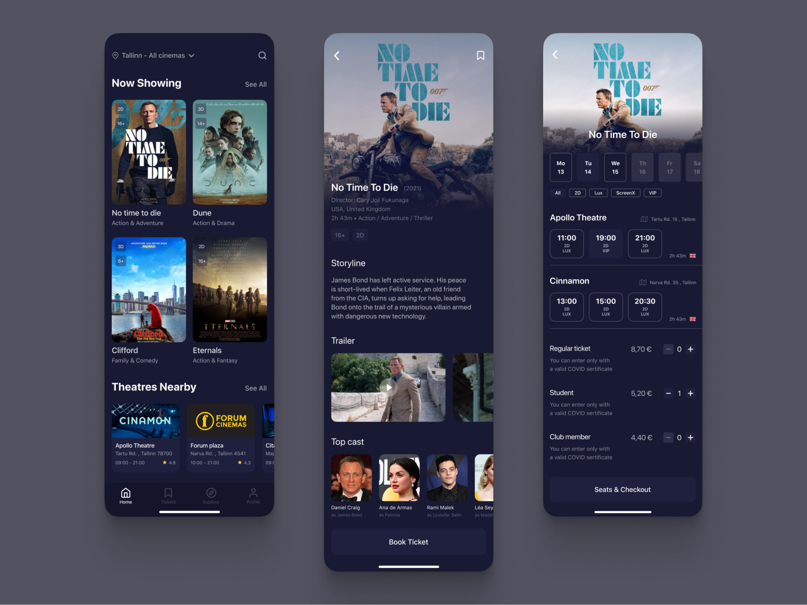 Movie theatre booking app by Aleksandr Gussev on Dribbble
