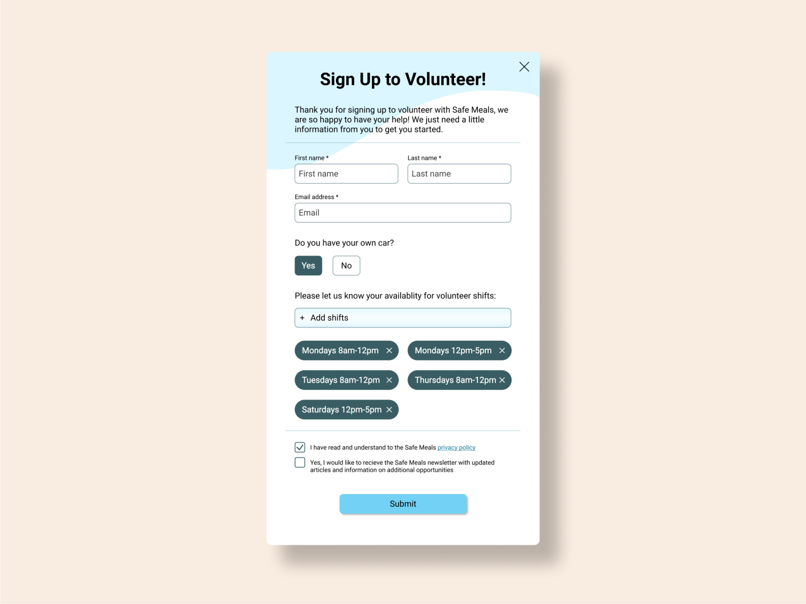 Volunteer Sign Up Dialog by Sara Varon on Dribbble
