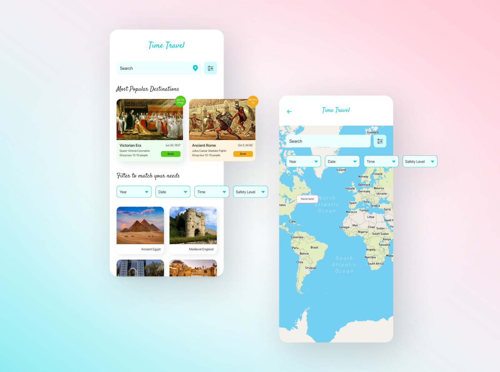 Time travel mobile app design by Ana K on Dribbble