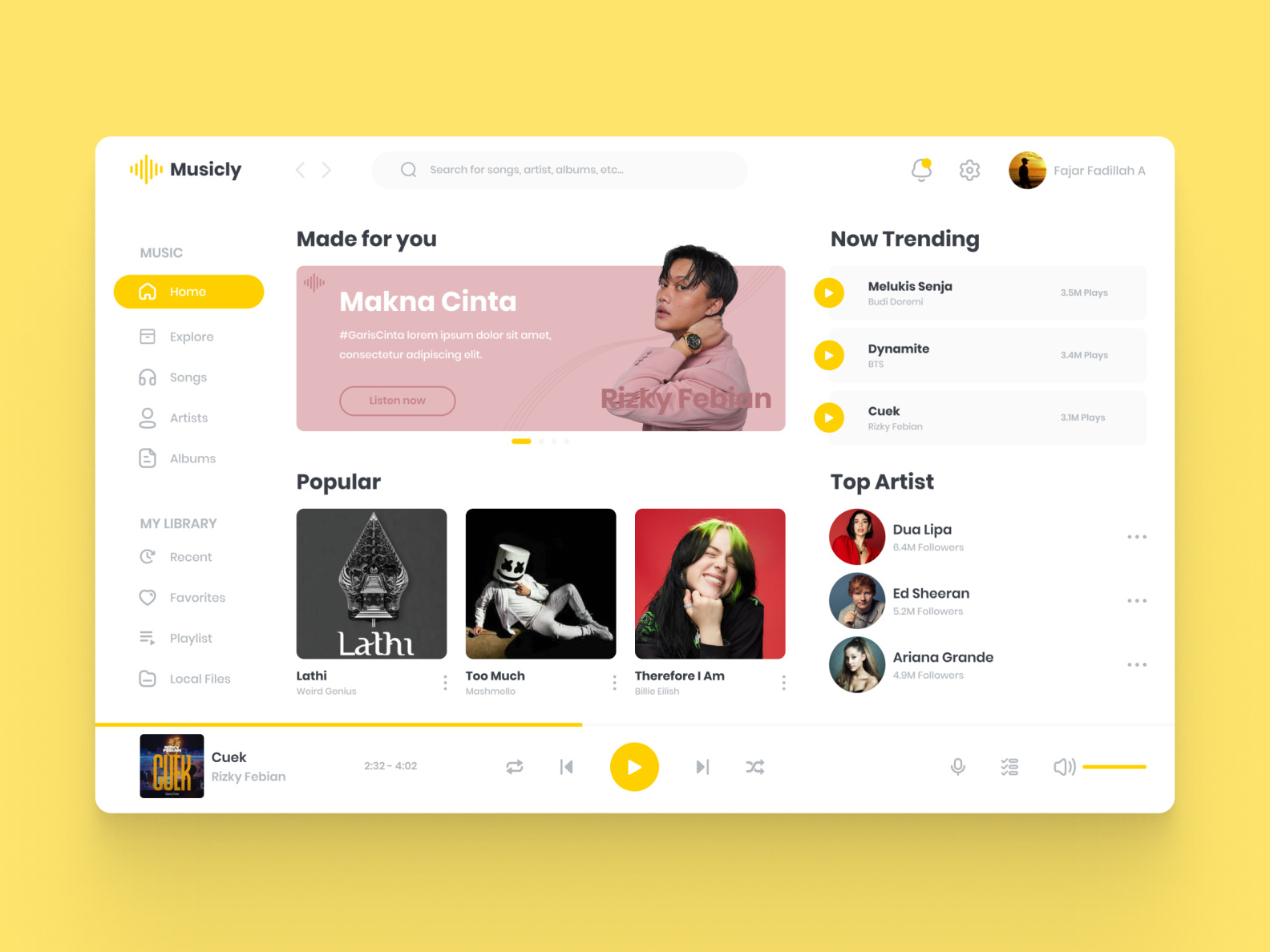 Music Streaming Web App Musicly By Fajar Fadillah Agustian On Dribbble