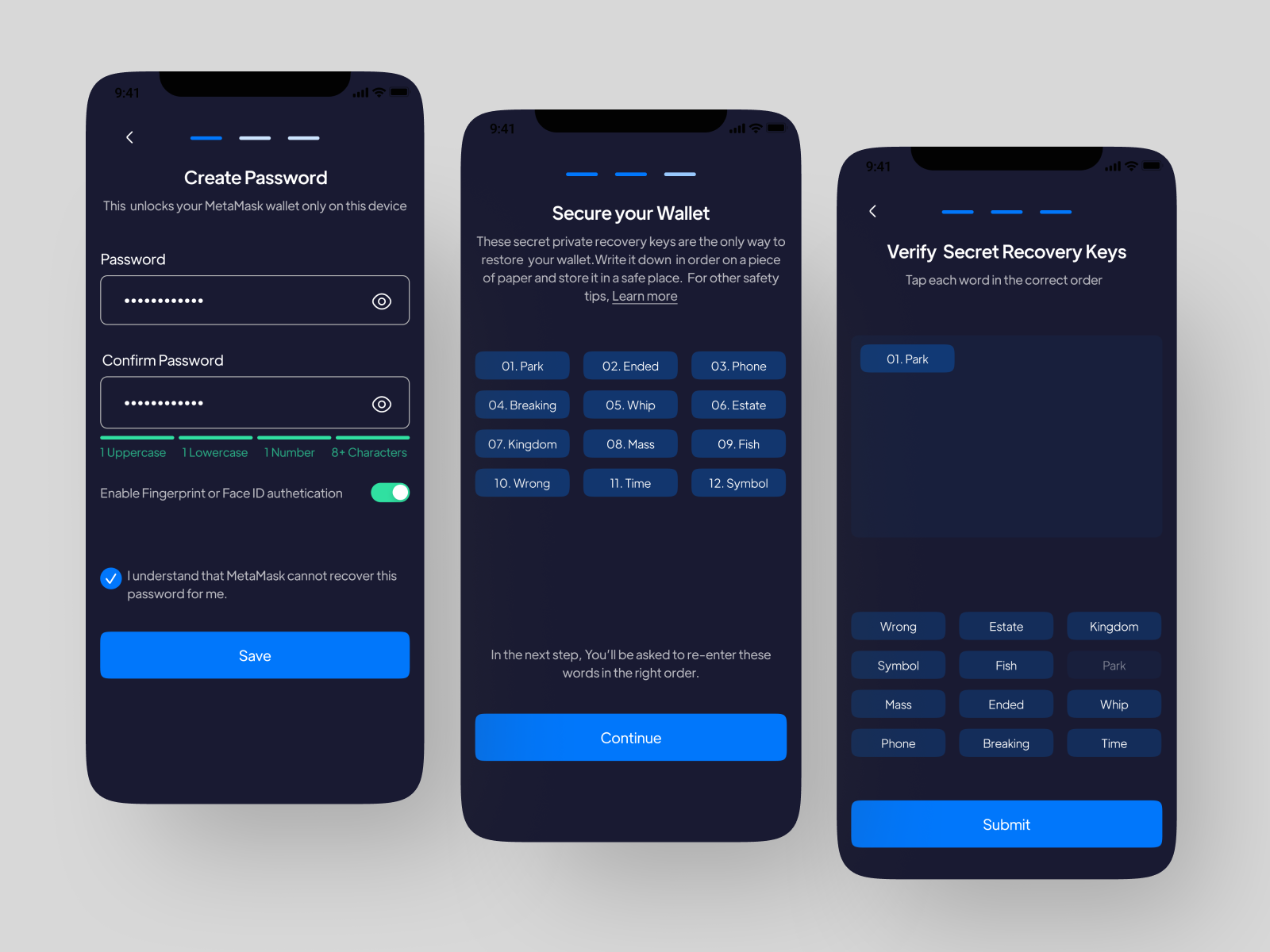 Metamask Wallet Creation Screens by Victoria Bona-Egun on Dribbble