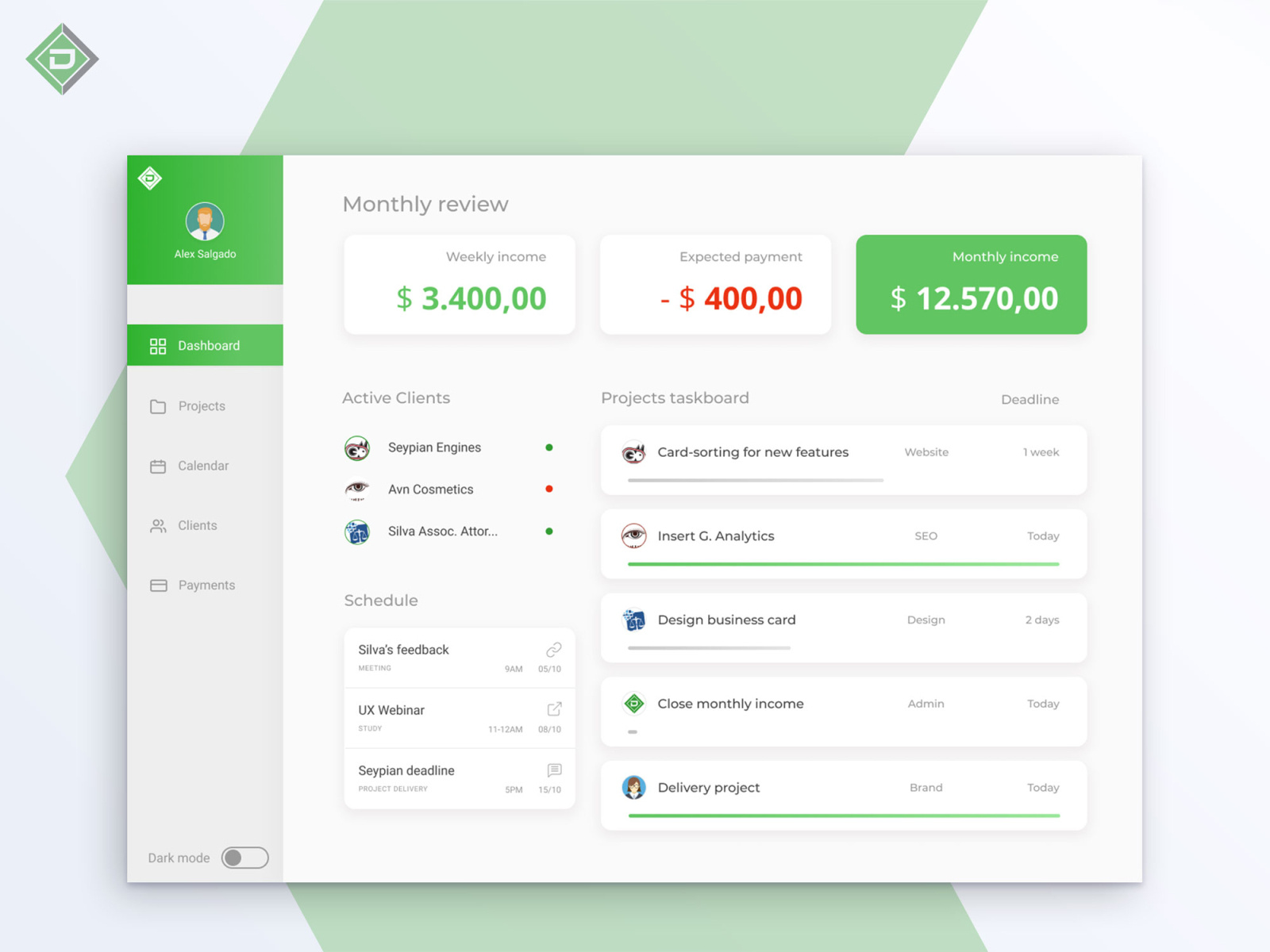 Freelancer dashboard - Light mode by Alex G Salgado on Dribbble