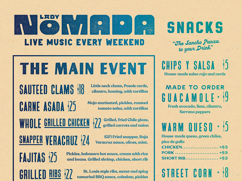 Lady Nomada Menu | One by Val Waters for 48 Savvy Sailors on Dribbble