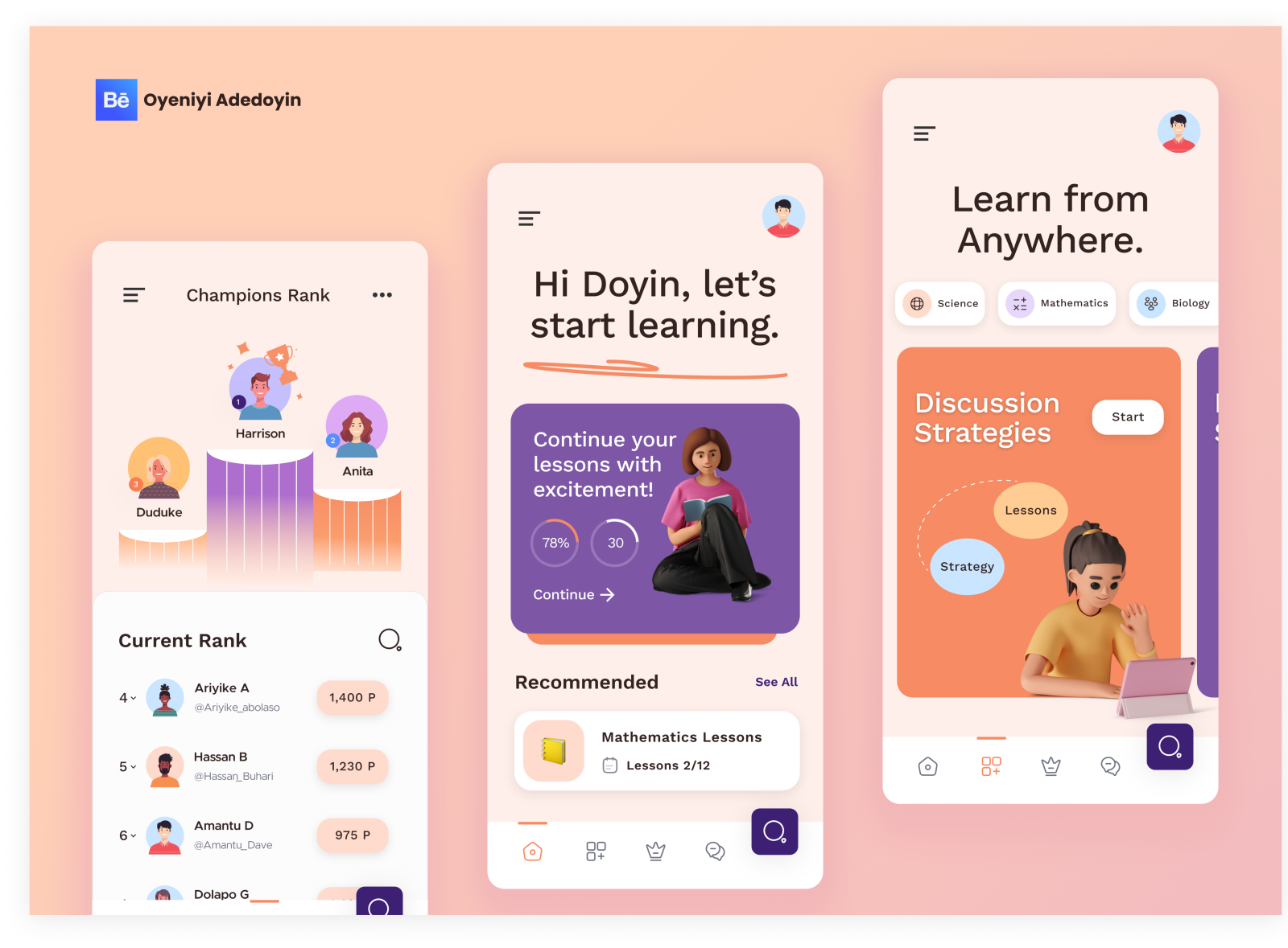 UI DESIGN | E-LEARNING APP by Oyeniyi Adedoyin on Dribbble