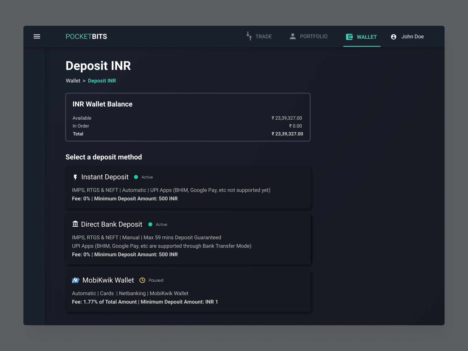 INR Deposit screen UI by Sreenath Pradeep on Dribbble