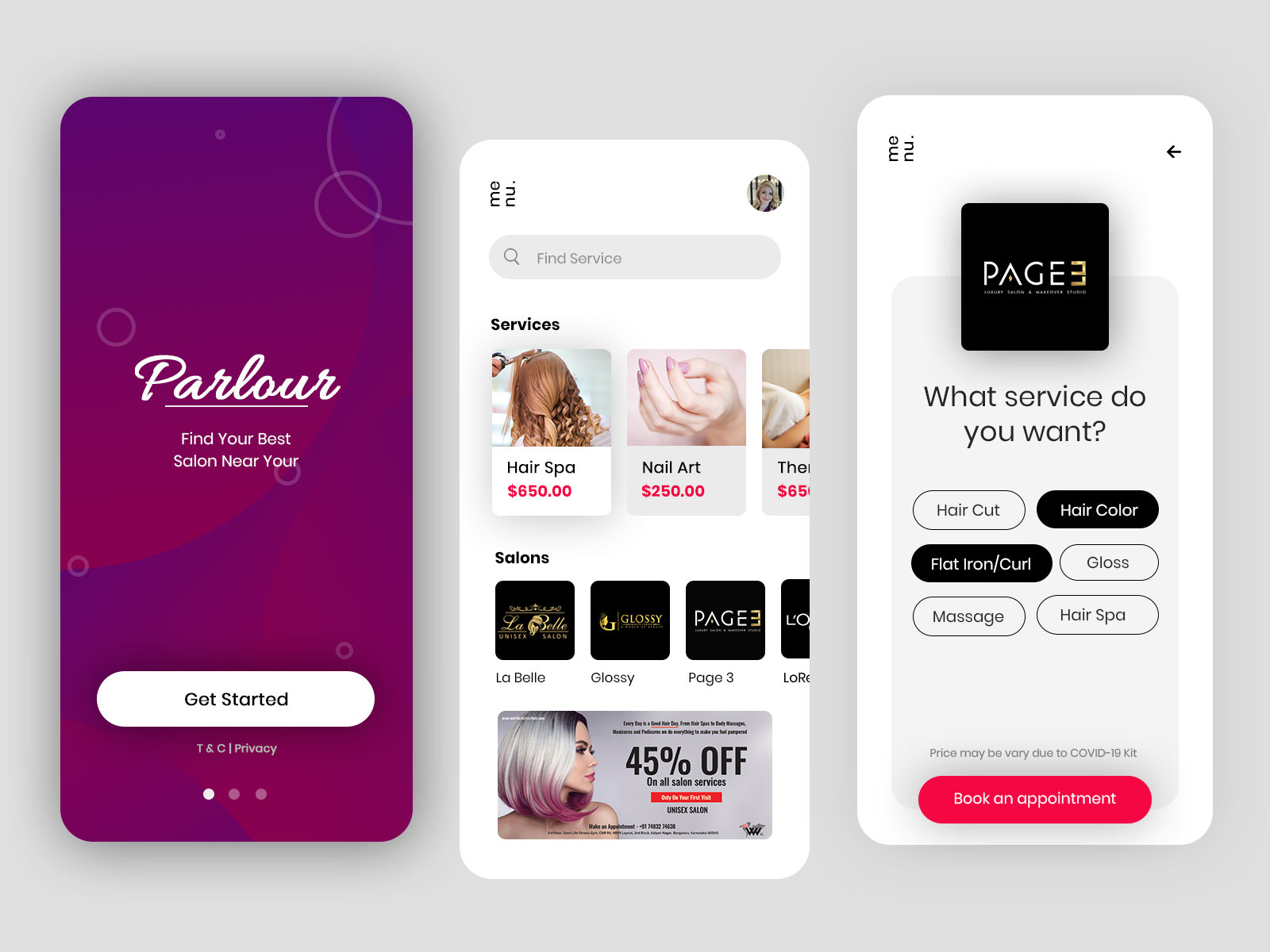 Parlour - App UI Design by PegaLogics on Dribbble