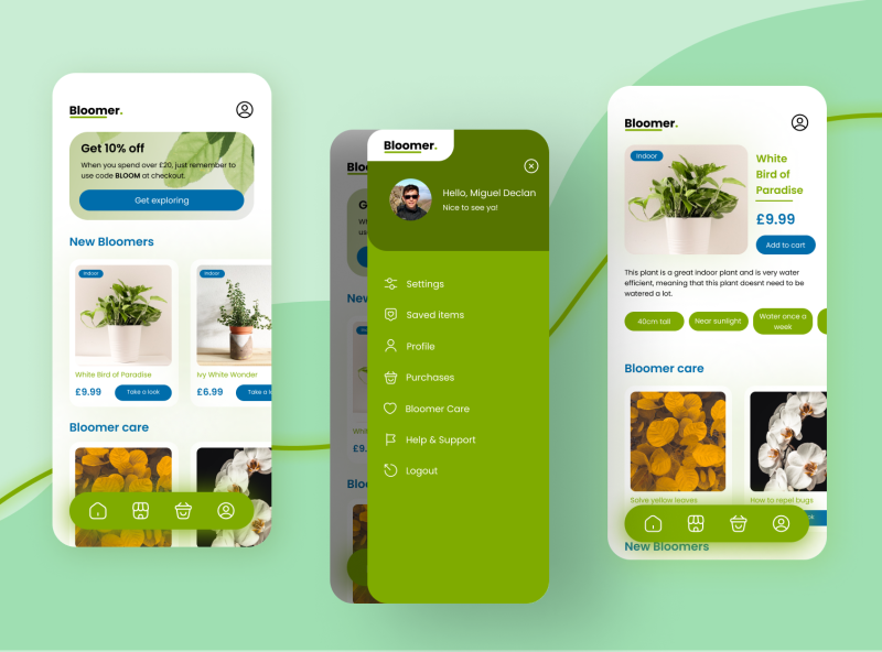 Bloomer plant store web app by Miguel Declan on Dribbble