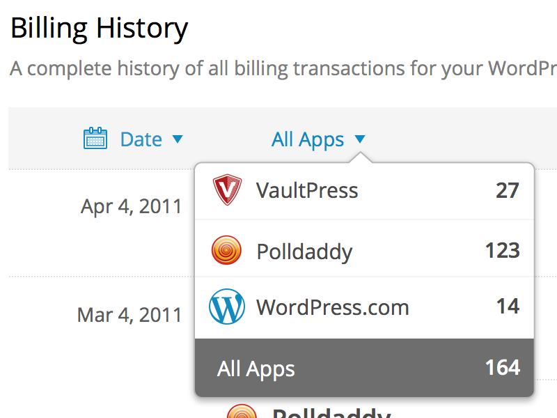 Billing History by Shaun Andrews for Automattic on Dribbble