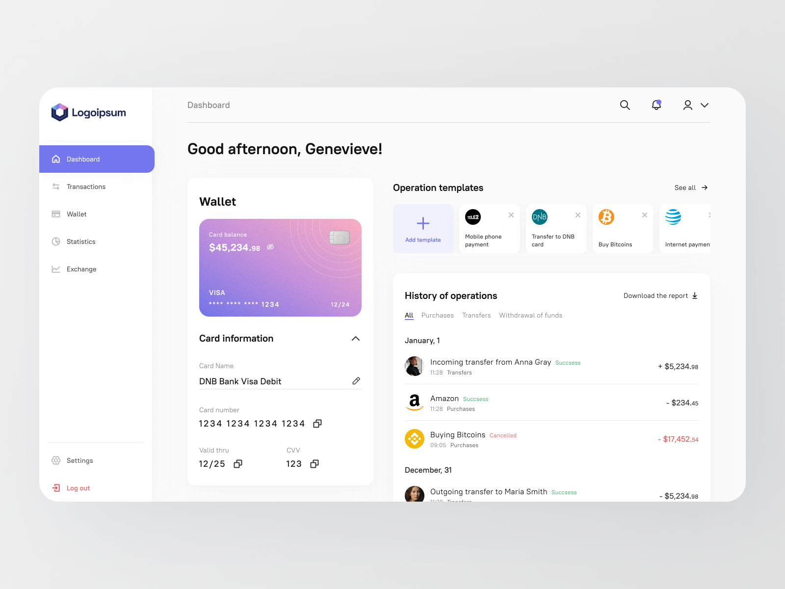 Bank dashboard by Viktoria Gurina on Dribbble