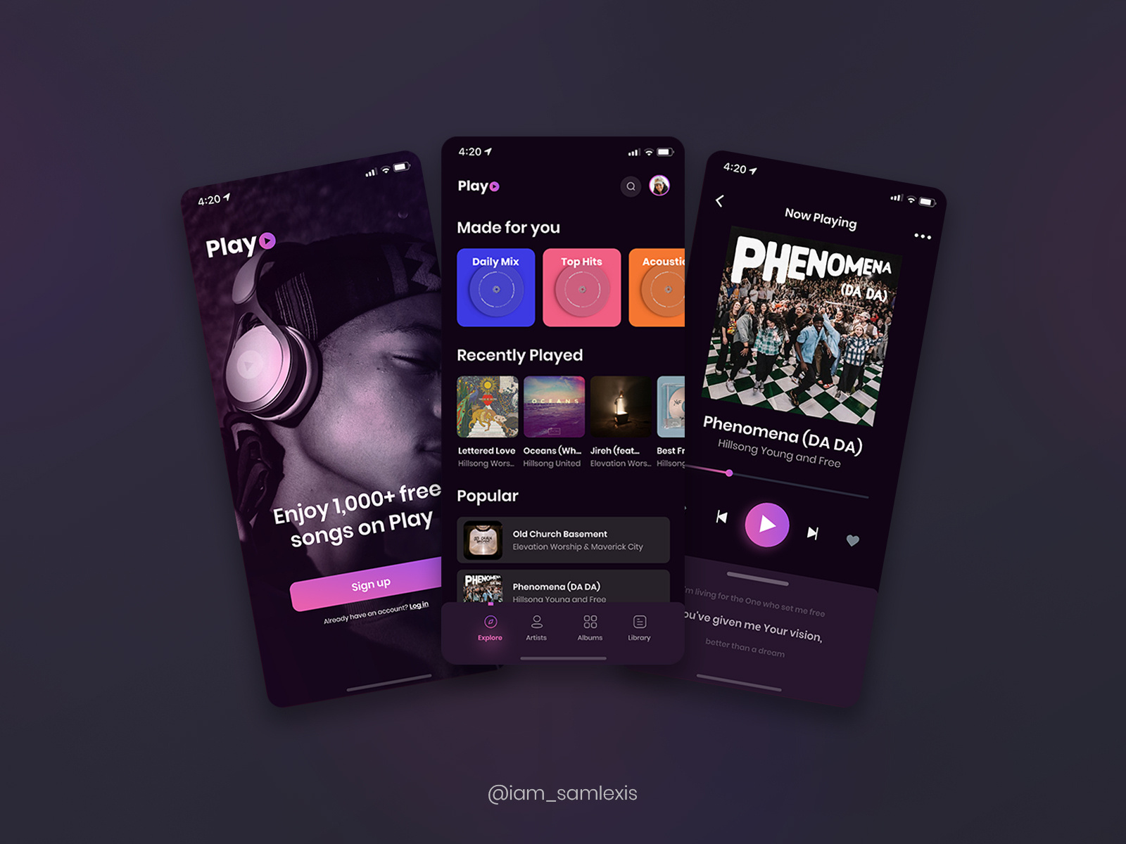 Music Streaming App - Onboarding, Explore and Now Playing Screen by ...