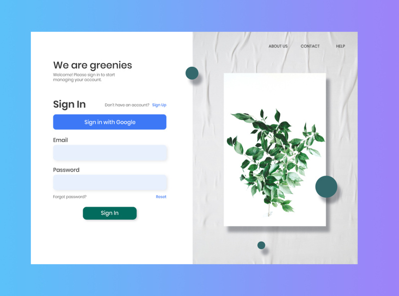 Sing In web page for Greenies service by Jarlin on Dribbble