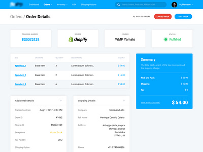 Shipping Dashboard by Henrique Caiano on Dribbble