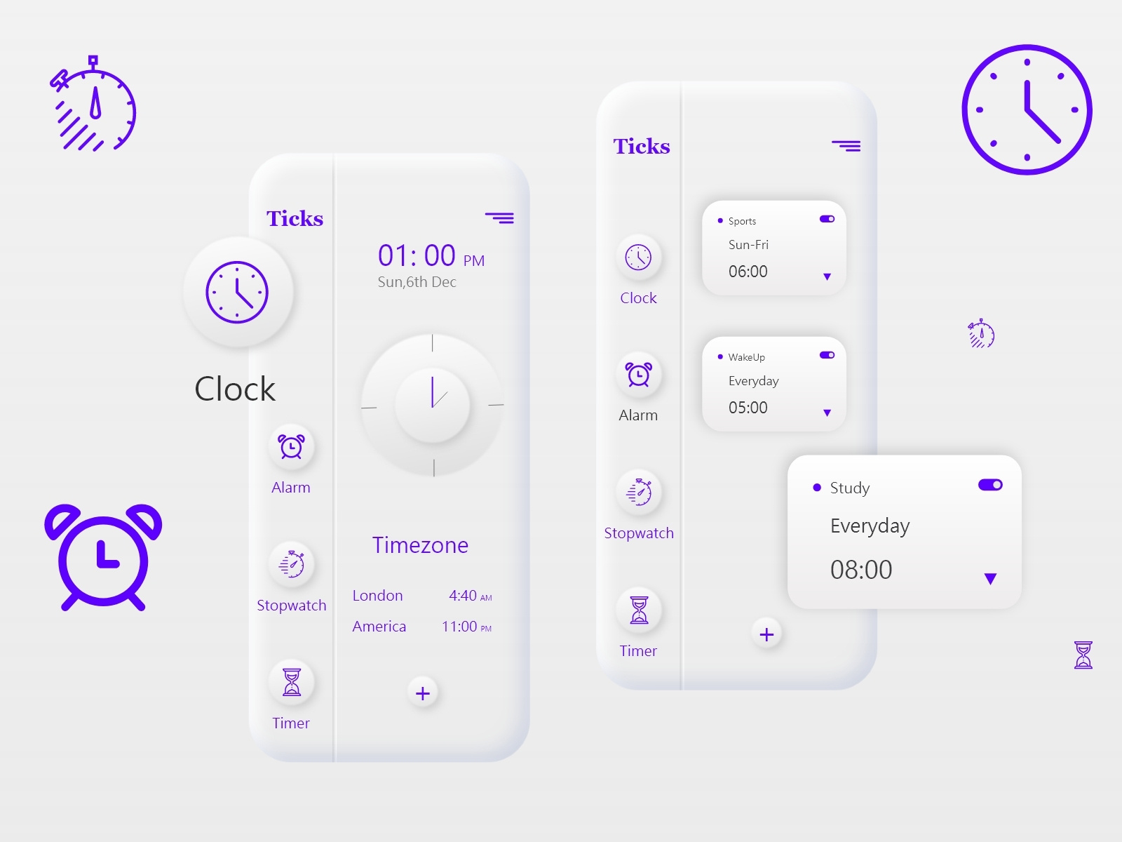 Neumorphism Clock App UI | Ticks by Tahsin Tamanna on Dribbble