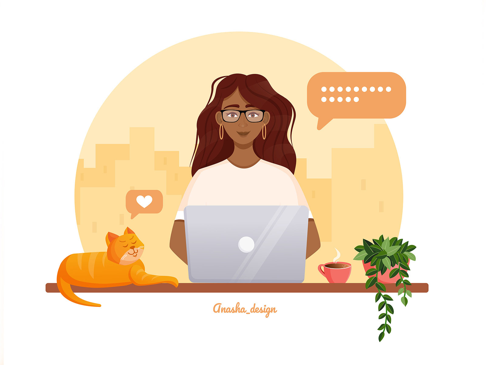 Vector illustration of character working at the computer by Irina ...
