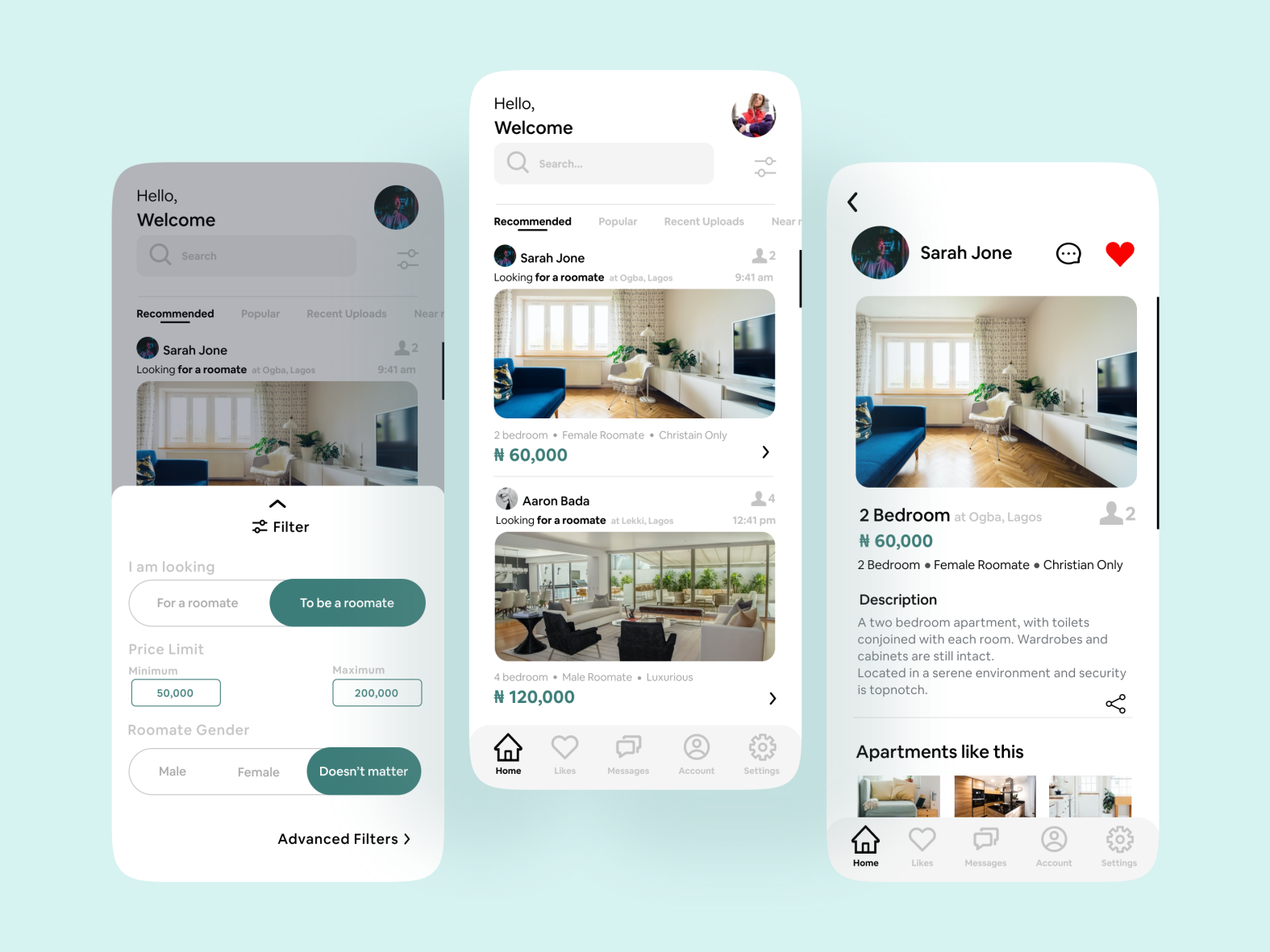 Roomate Finder App by Sharon Johnson on Dribbble