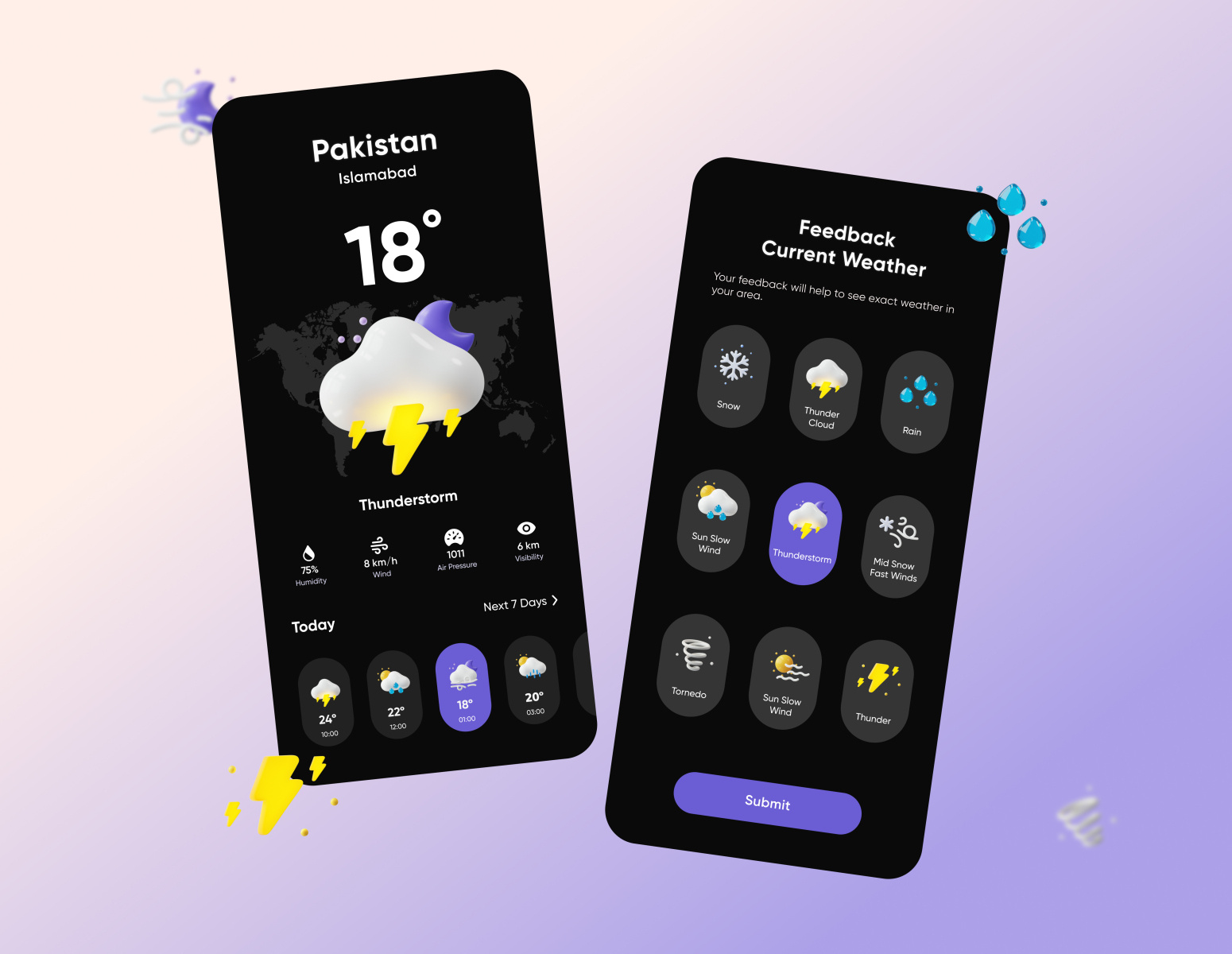 Weather App Design by Tayyaba Zia for Dosage Studio on Dribbble