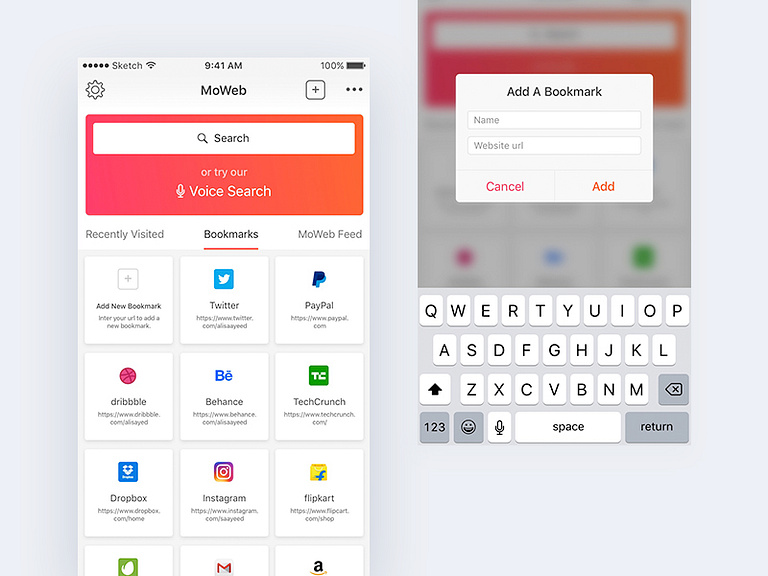 MoWeb Browser - Add a bookmark UI Concept by Ali Sayed on Dribbble