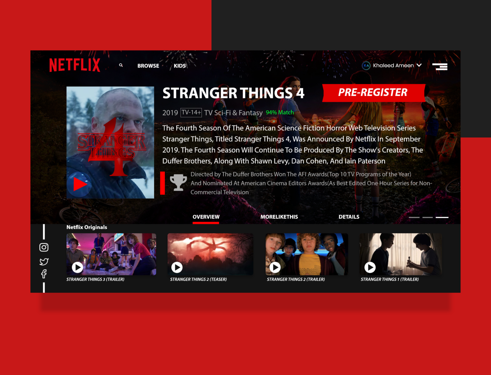 Netflix Strangers Things Page Redesign by Khaleed Ameenu on Dribbble