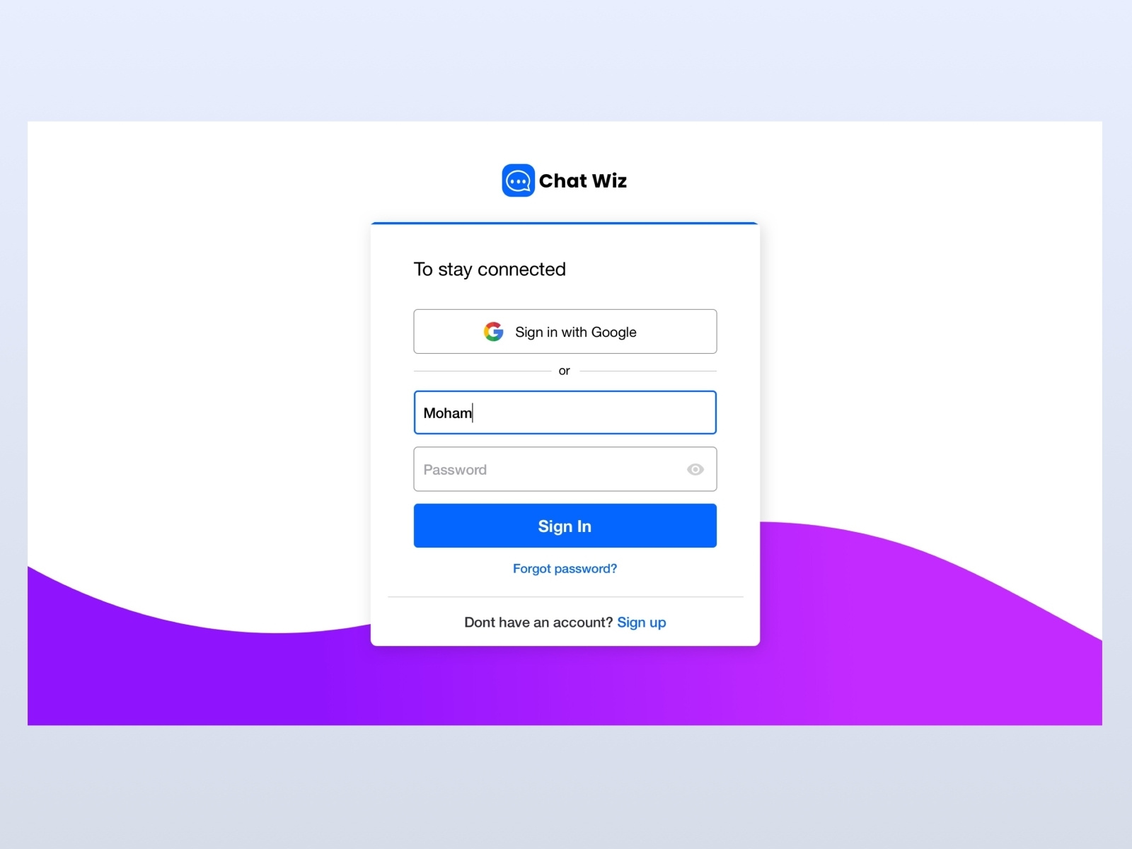 Chat app Login by Mohammed Afsar on Dribbble