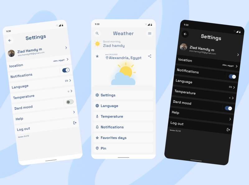 Profile-Settings Weather app by Ziad Hamdy Mohamed m on Dribbble