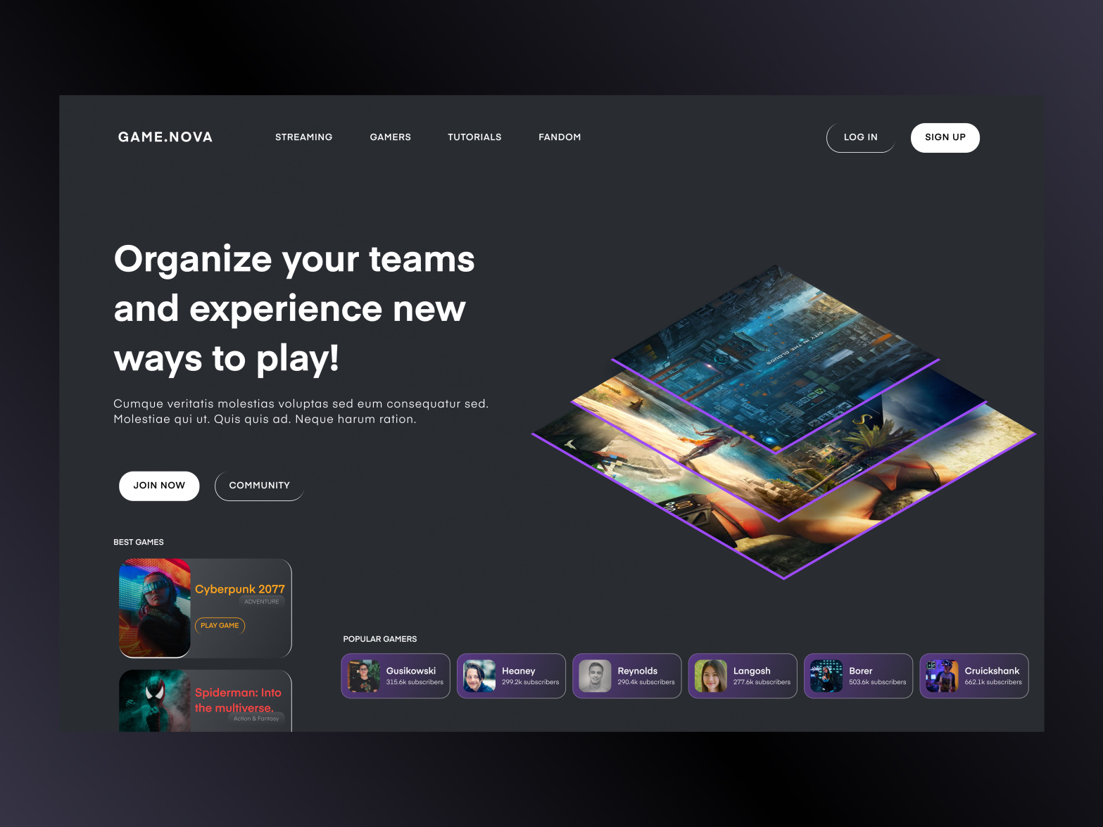GAME.NOVA - Nova Gaming Landing Page by Samuel Winner on Dribbble