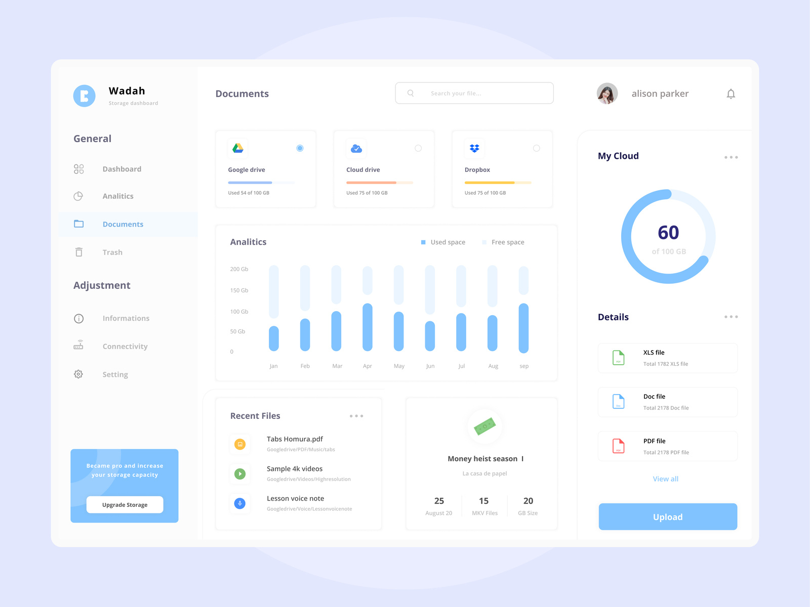 Storage management dashboard by Excel Belmiro on Dribbble