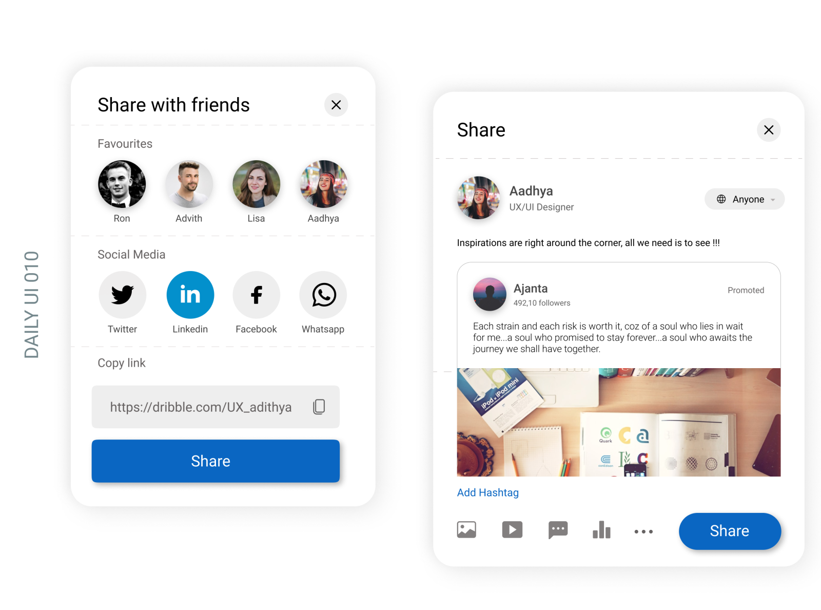 Social Share - Daily UI 010 by Adithya PM on Dribbble
