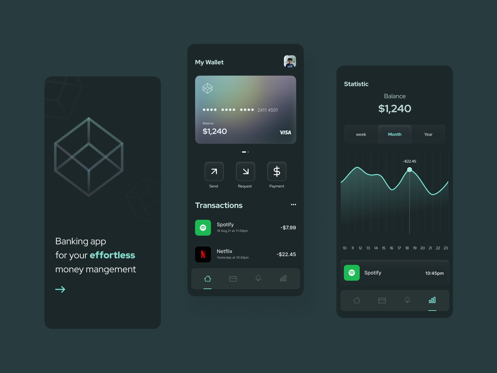 Banking App - Dark Mode by Tanishq Amber on Dribbble