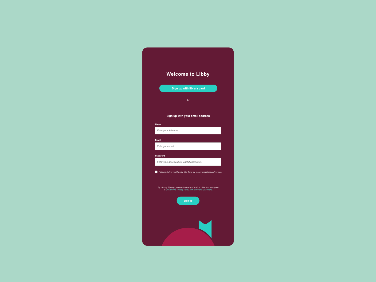Sign up page for a mobile app by Zhuldyzay Dauletalina on Dribbble