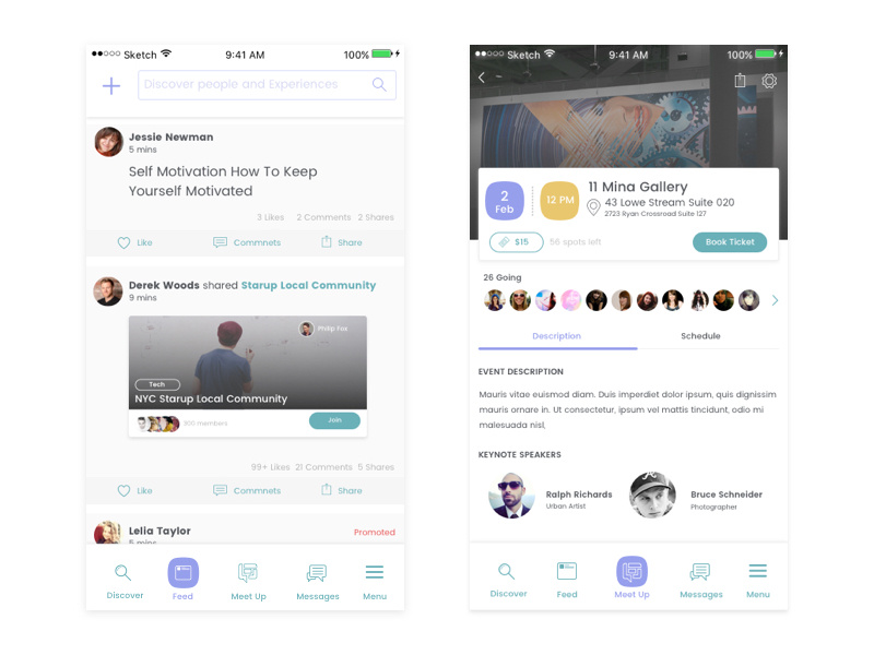 Feed Screen and Event Details by Dei on Dribbble