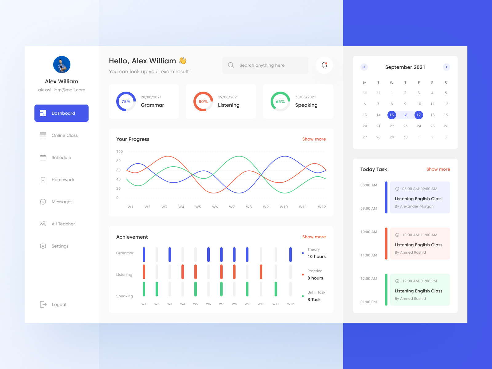 Language Learning Dashboard UI by Dimo.ui on Dribbble