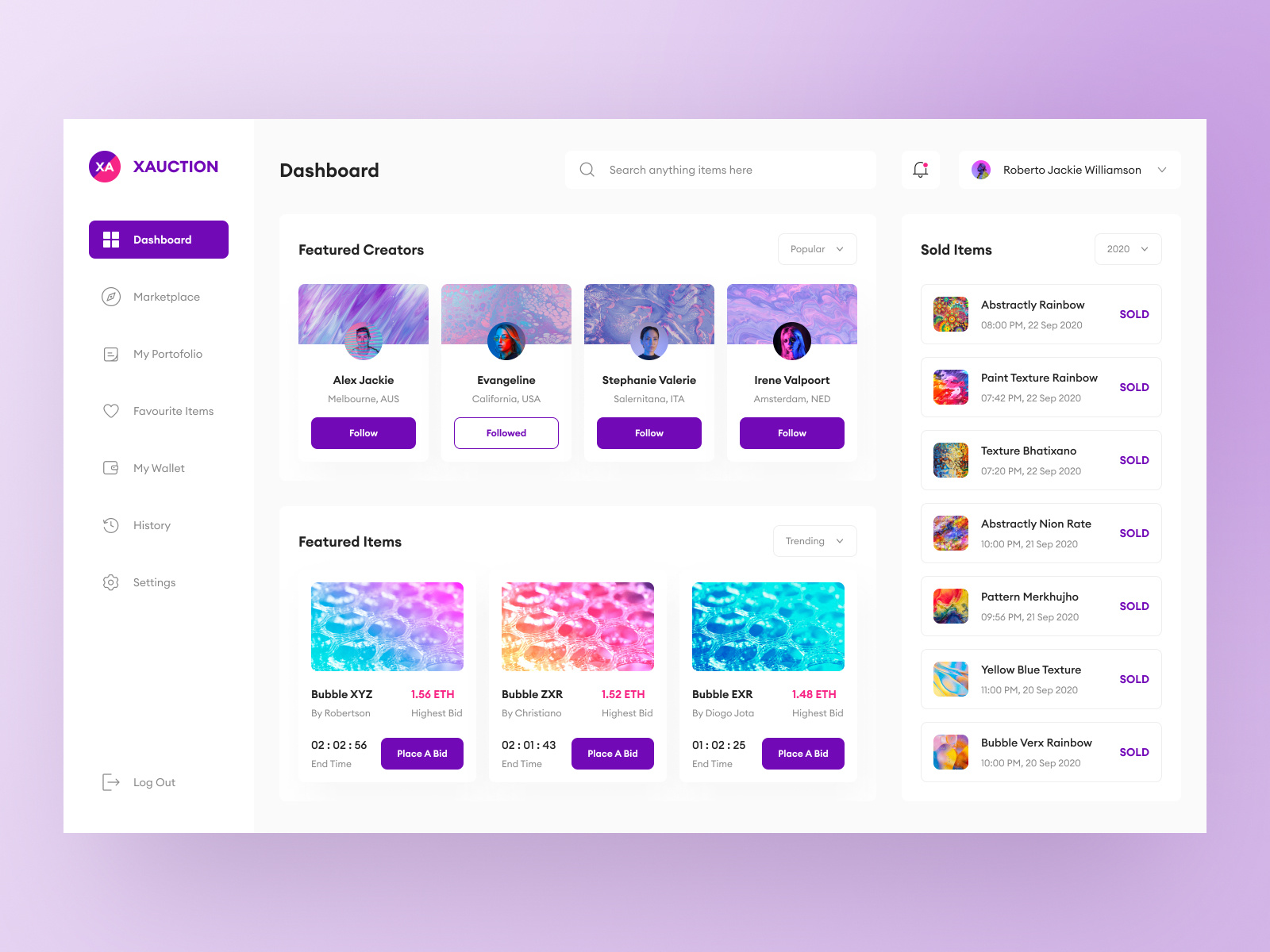 Auction Dashboard UI by Dimo.ui on Dribbble