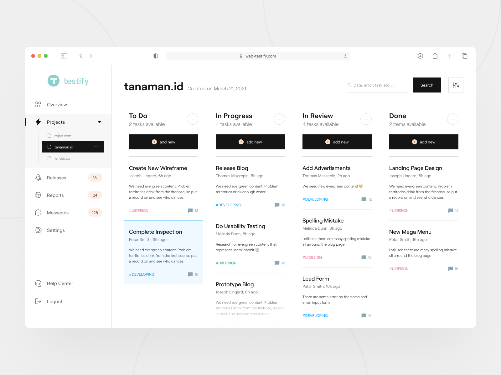 Testify - Issue & Bug Tracking Dashboard by Firman JP for Vektora on ... Testify - Issue & Bug Tracking Dashboard by Firman JP for Vektora on ...