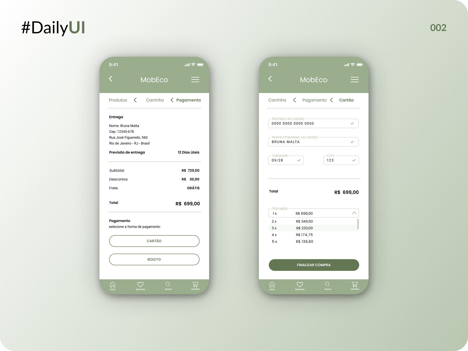 Daily UI - 002 - Credit Card Checkout by Bia Jardim on Dribbble