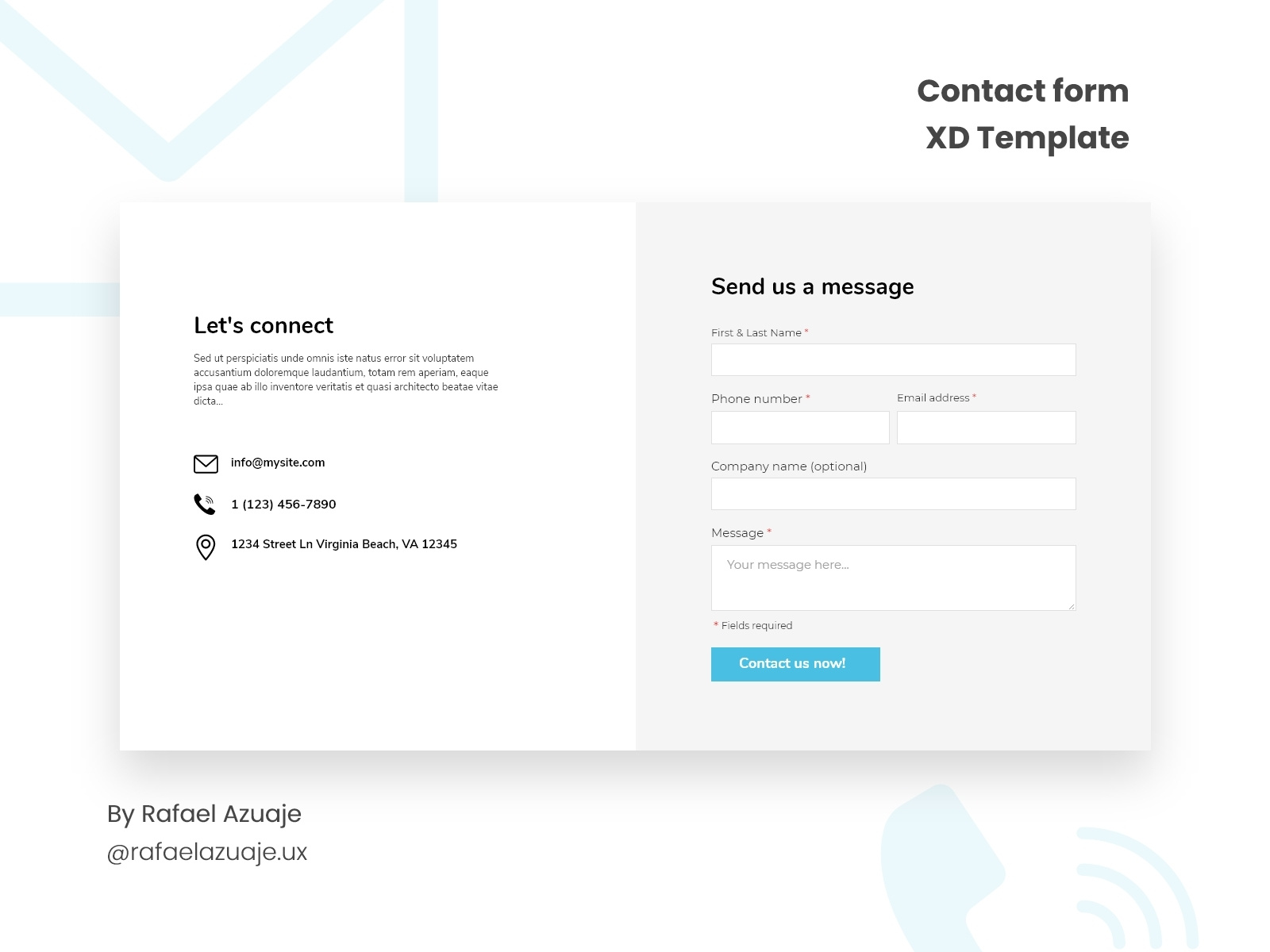 FREE Contact Form XD Template by Rafael Azuaje on Dribbble