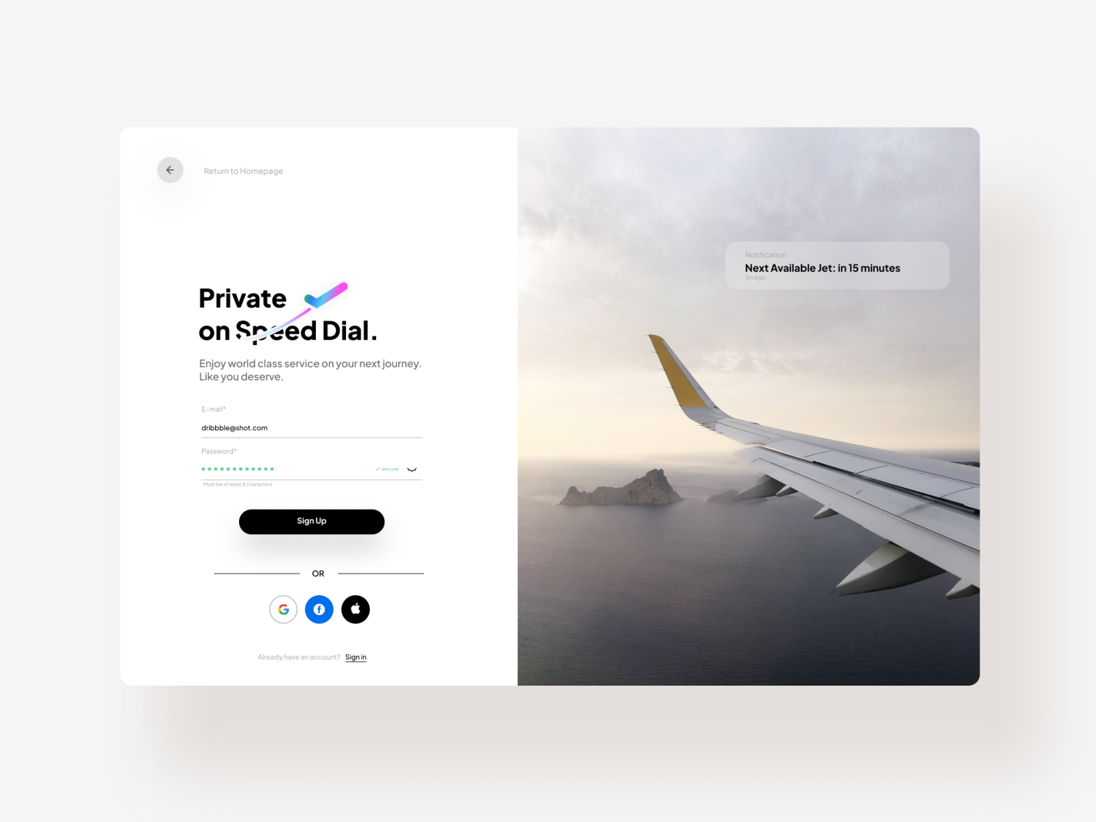 Private Jet Sign Up Page - Concept by Mateo on Dribbble