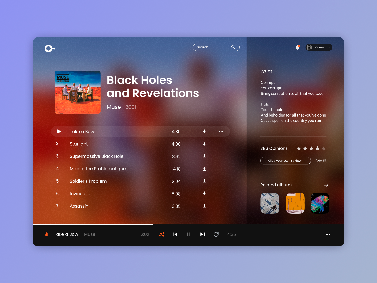 UI Marathon | Music Player by Sol Kiernan on Dribbble