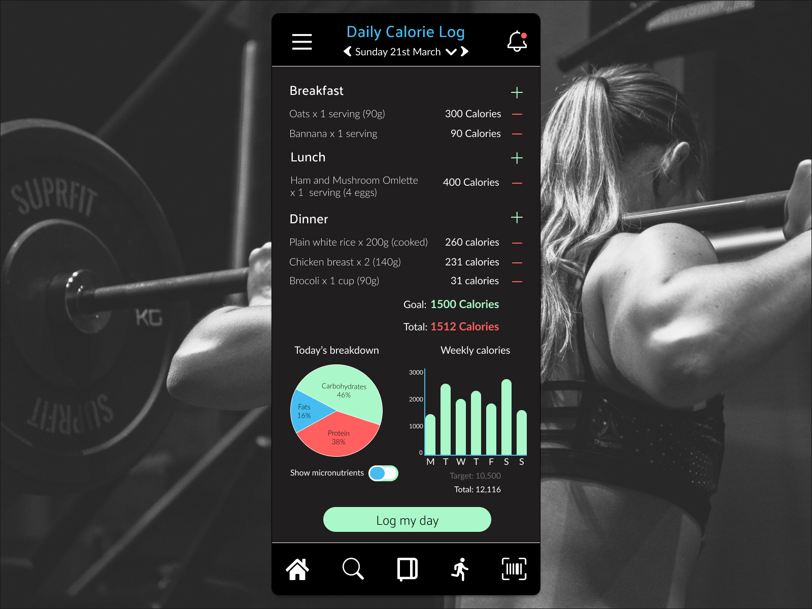 Daily UI Task 4 - Fitness App Calorie Counter by Sam Edgecox on Dribbble