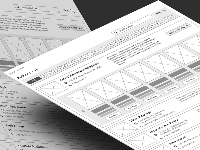 Wireframing Inspiration- Alphabet filter for data list (Authors) by ...