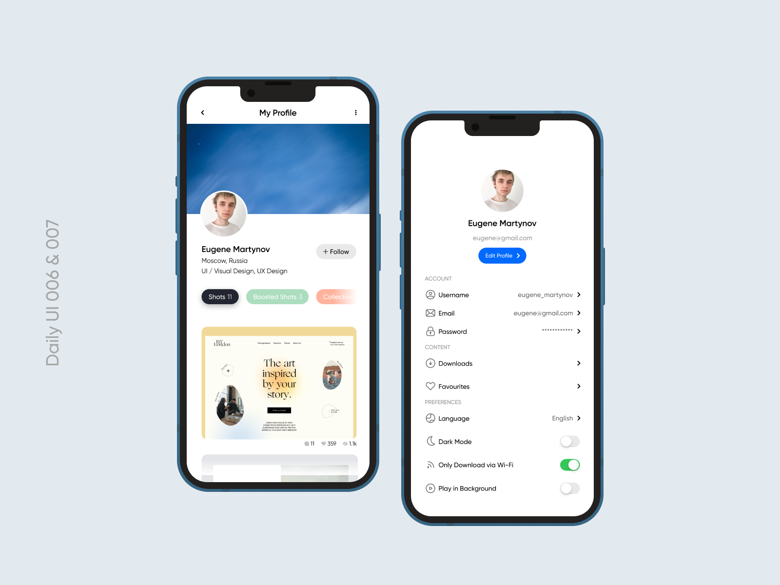 User Profile and Settings Page - DailyUI 007-008 by Eugene Martynov on ...