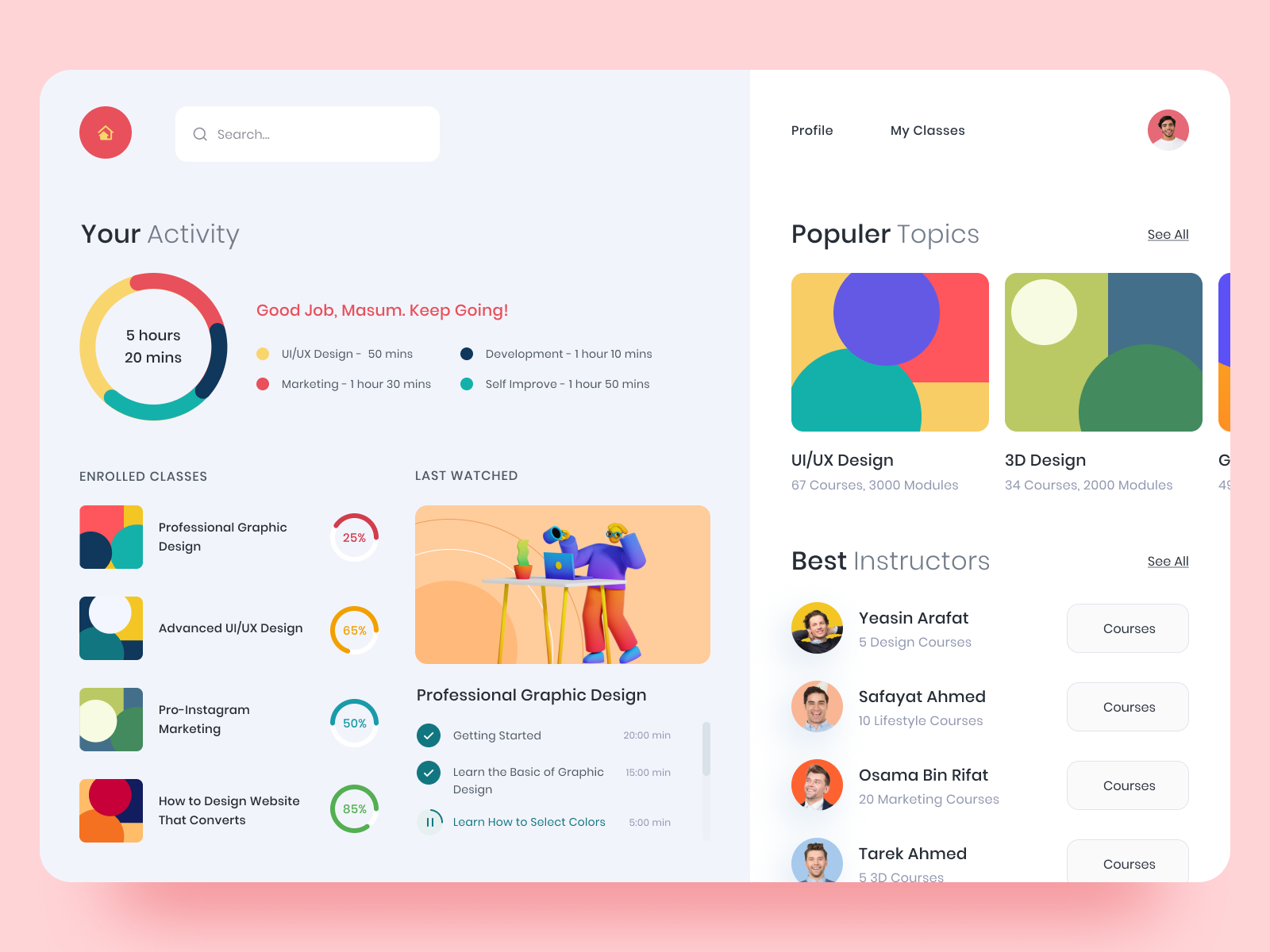 Online Course Student Dashboard UI Exploration By Tom s Andrade On