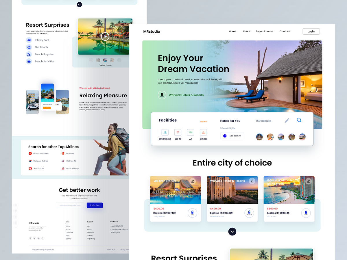 Hotel Resort & Airlines booking landing page by Masud Rana on Dribbble