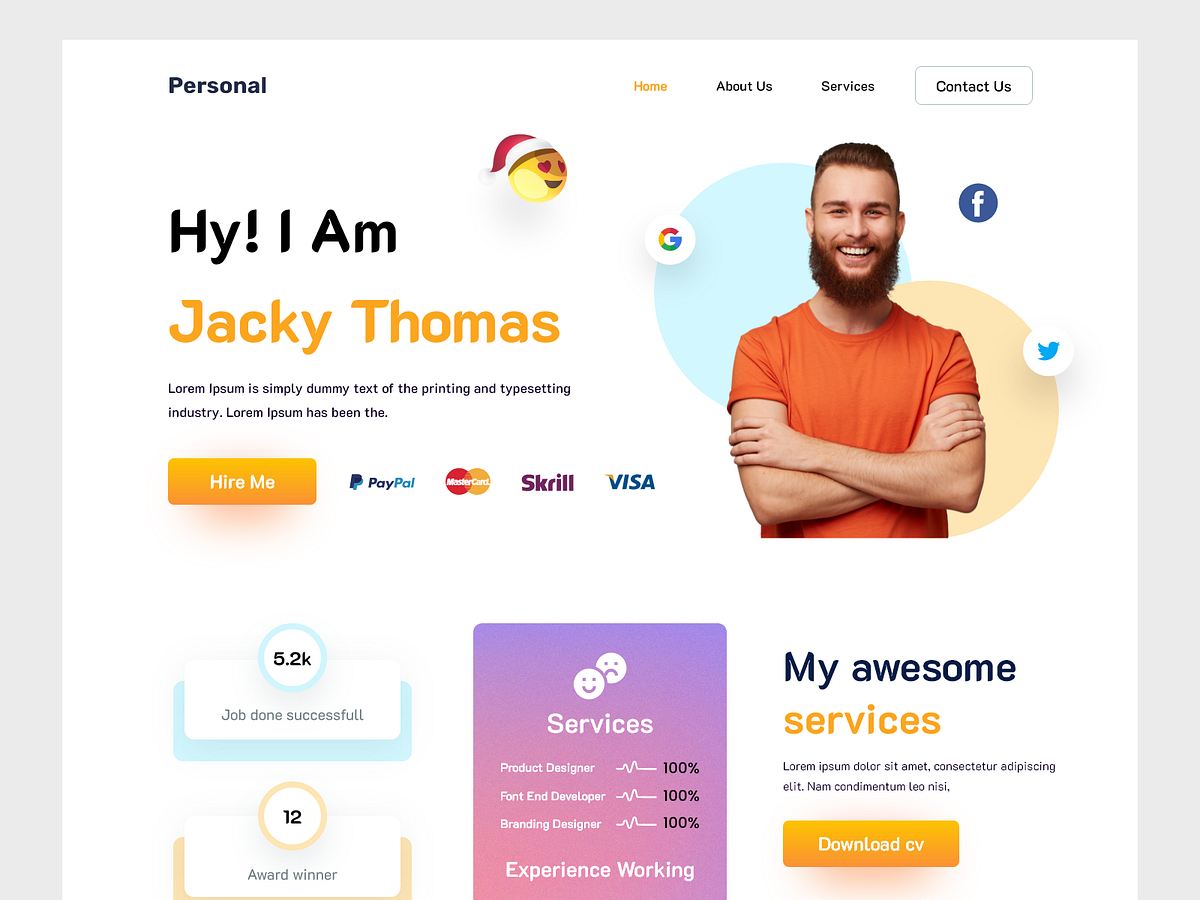 Personal portfolio landing page by Masud Rana on Dribbble
