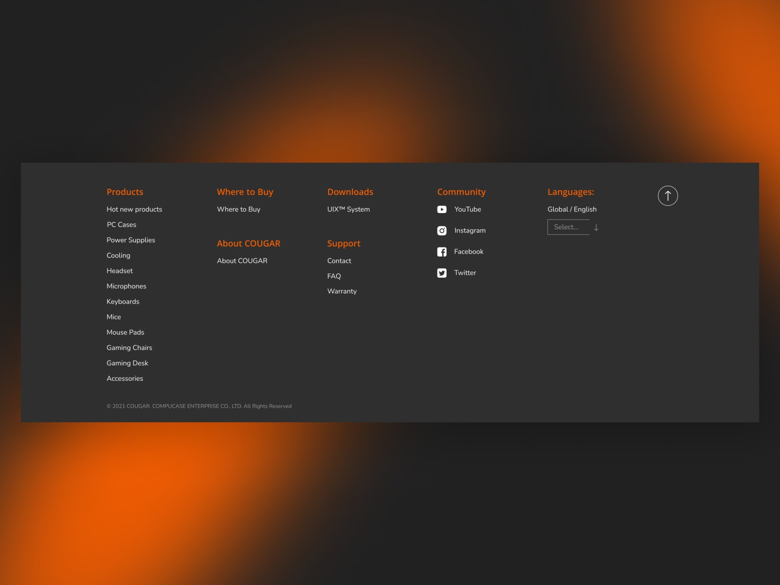 Footer: Cougar Gaming Chair Landing Page by densless on Dribbble