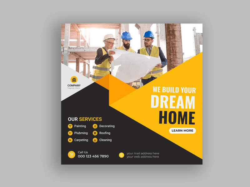 Construction Social Media Post Template Design by Md Rubel Miah on Dribbble