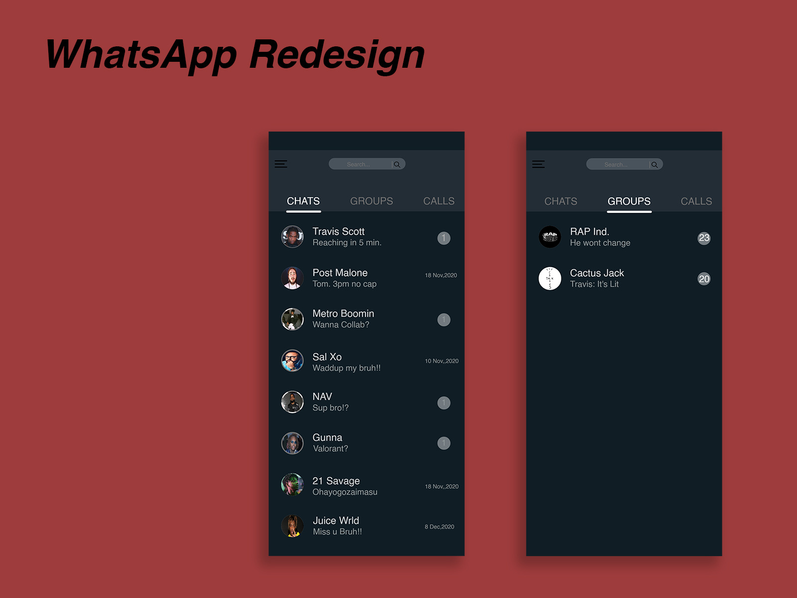WhatsApp redesign by Arunesh Bose on Dribbble